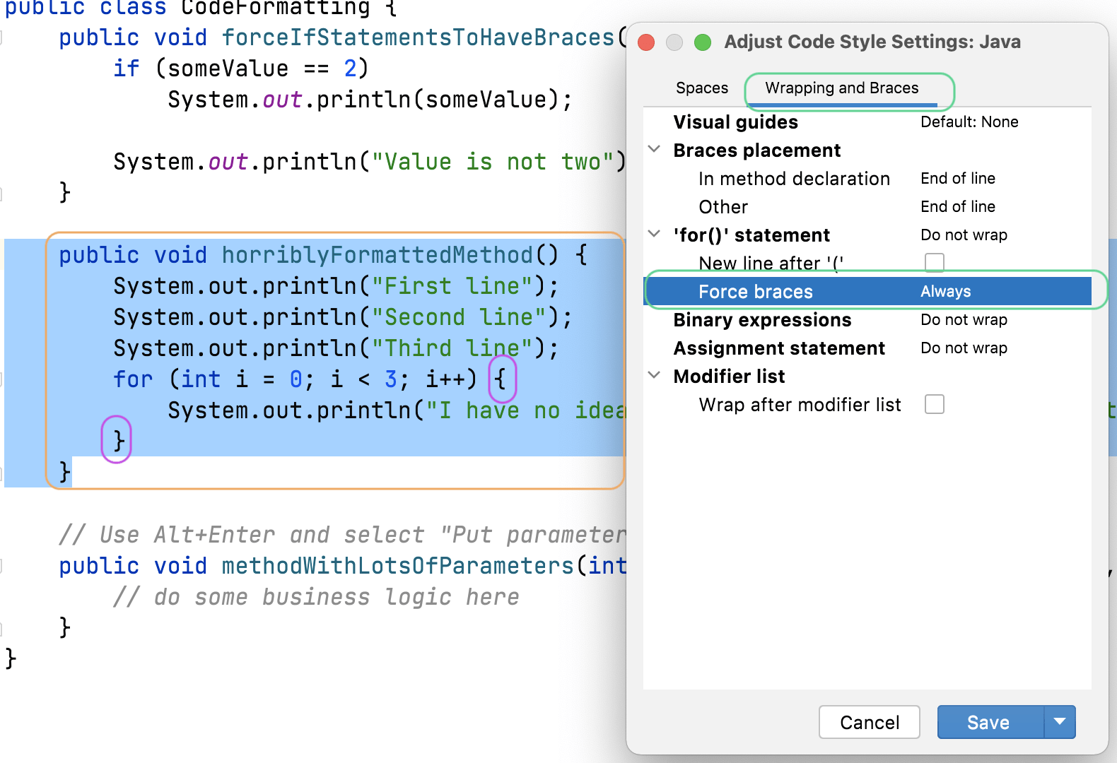 Reformatting with Alt + Enter - JetBrains Guide