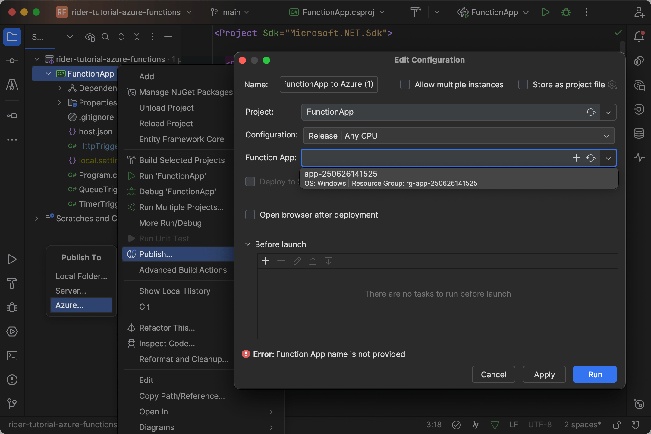 Deploying Azure Functions - JetBrains Guide