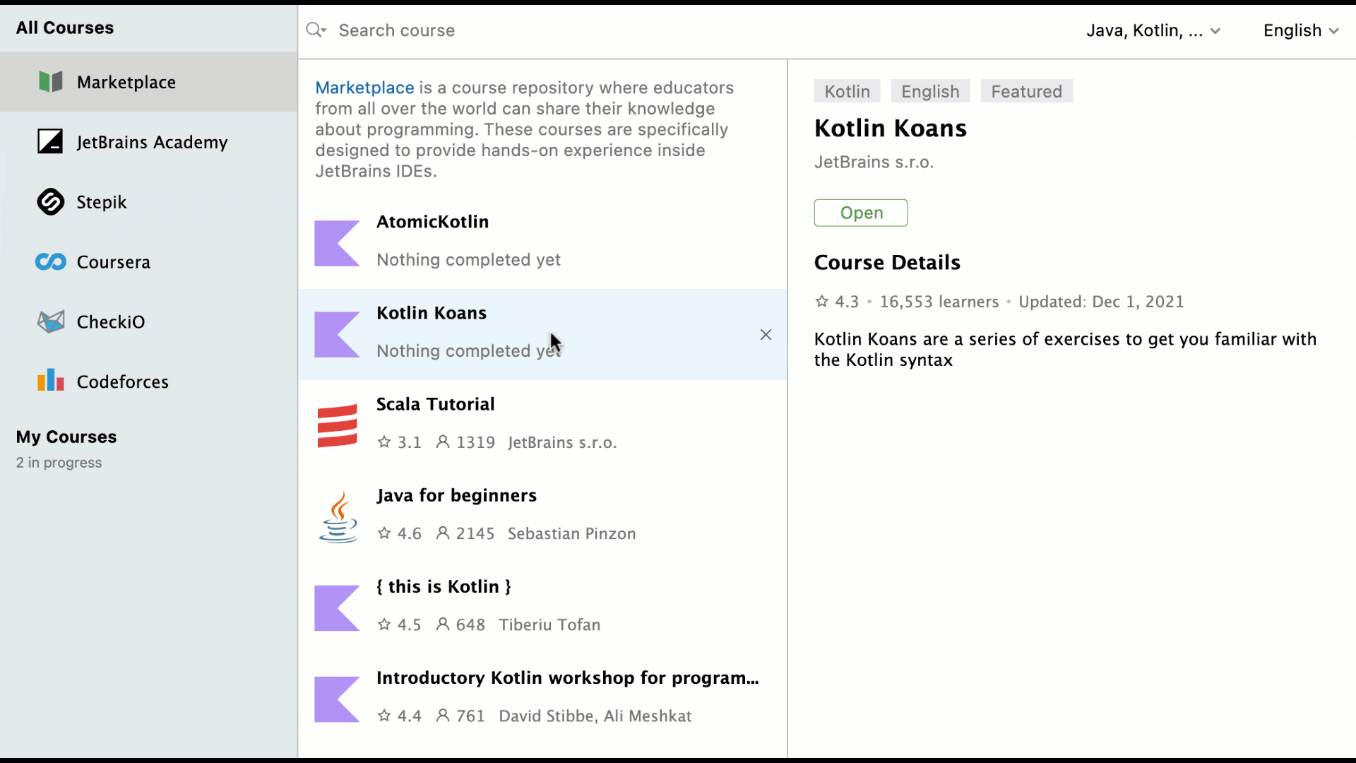 Learn Java, Kotlin, and Scala with IntelliJ IDEA